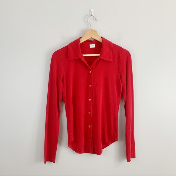 Aritzia | Tops | Aritzia Wilfred Pose Long Sleeve Red Button Front ...